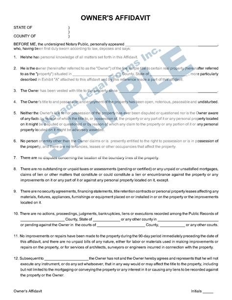 Owners Affidavit Nevada Legal Forms And Services