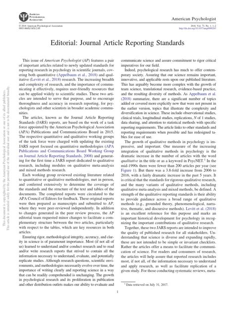 Editorial Journal Article Reporting Standards Appelbaum Et Al 2018