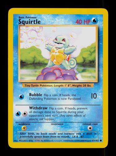 Squirtle 63102 Pokemon Base Set Trading Card Tcg Ebay
