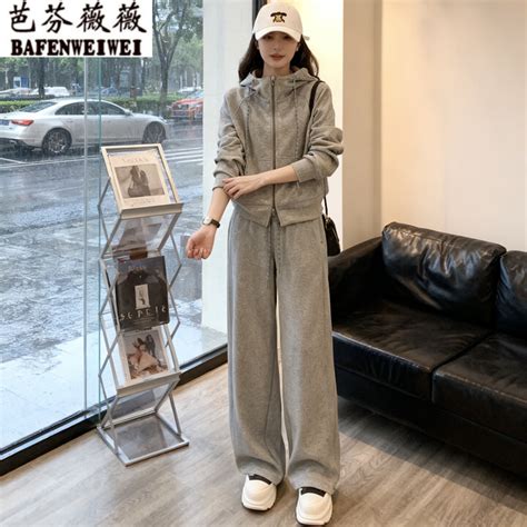 芭芬薇薇洋气减龄休闲运动套装女春宽松时尚气质连帽卫衣开衫阔腿裤两件套 灰色两件套 S【图片 价格 品牌 报价】 京东