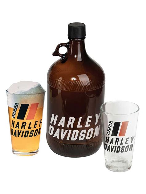 Harley Davidson Racing Stripe Amber Glass Growler Set Includes Two