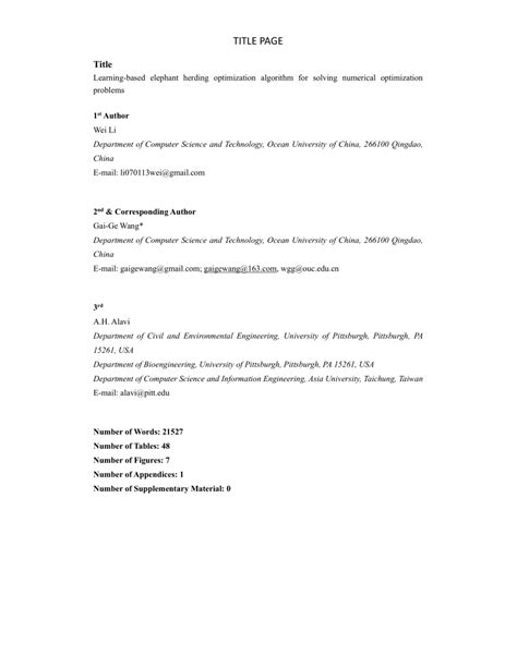 Pdf Learning Based Elephant Herding Optimization Algorithm For Solving Numerical Optimization