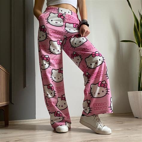Y2k Hello Kitty Cat Wide Leg Sweatpantskawaii Pyjamacartoon Bottom