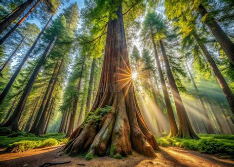Aweinspiring Panoramic View Of A Weeping Redwood In Californias Redwood