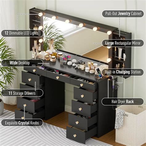 Vanity Desk With Mirror Black Vanity Desk With Led Mirror And Lights 8