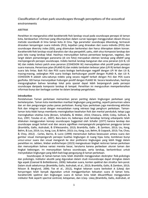 Classification Of Urban Park Soundscapes Through Perceptions Of The Acoustical Environments Pdf