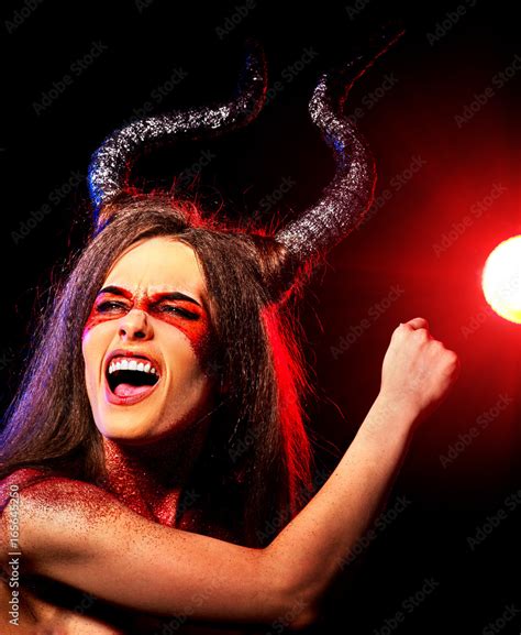 Black Magic Ritual Of Mad Satan Woman Cry In Hell On Halloween Devil