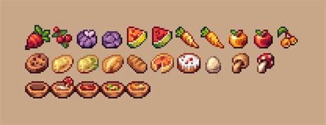 Minecraft Easy Pixel Art Food Pixel Food Icons Set Cake Bread Carrot