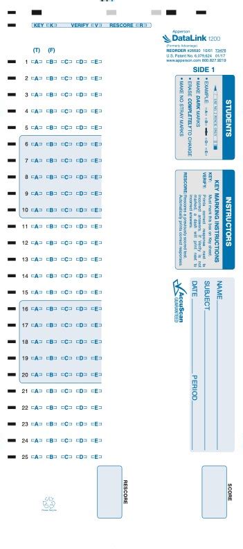25q Datalink 1200 Test Answer Sheet 26690 Apperson