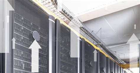 Animation Arrow Moving Upwards Over Data Server Systems Stock Video