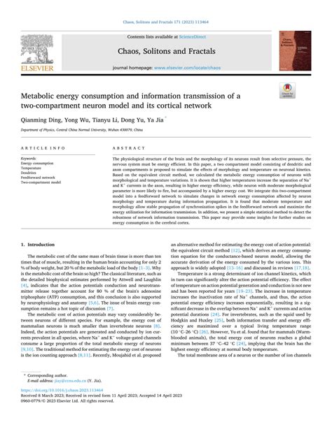 Pdf Metabolic Energy Consumption And Information Transmission Of A