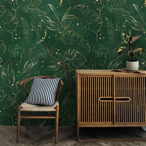 Green And Gold Wallpaper Gold Tropical Leaves Wall Mural Luxury