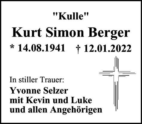 Traueranzeigen Von Kurt Simon Berger Trauer38de