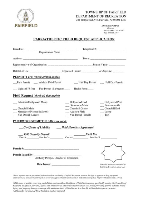 Fillable Online Park Athletic Field Request Application Fax Email Print