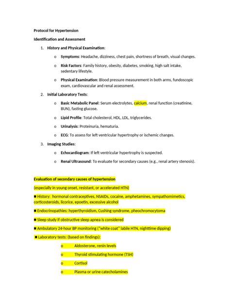 Protocol For Hypertension Pdf Hypertension Diseases And Disorders