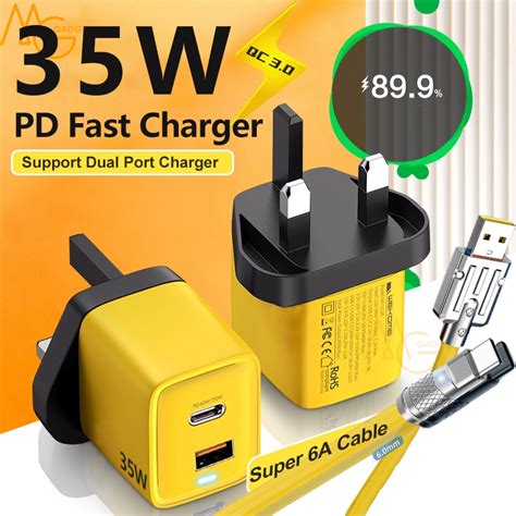 Fast Charger Type C Cable Fast Charging Dual Port Charger Adapter Wall Plug Travel Charger