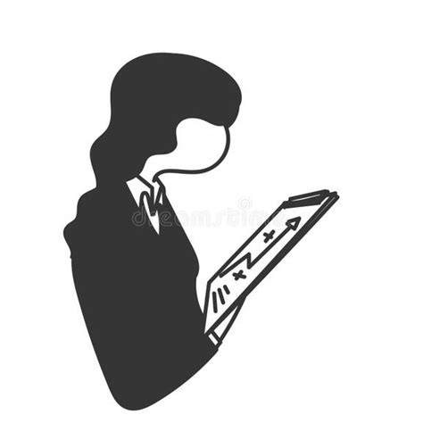 Doodle Business Woman Looking At The Business Plan Data Illustration