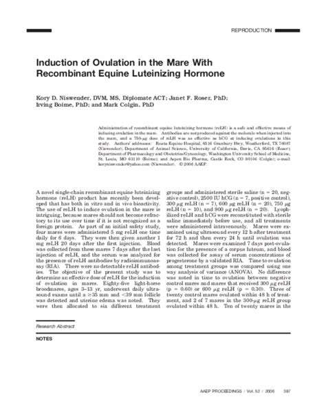 Pdf Induction Of Ovulation In The Mare With Recombinant Equine