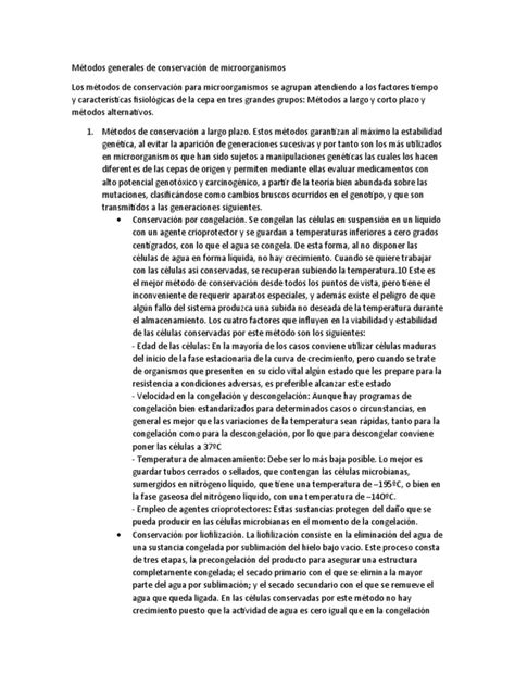 Métodos Generales De Conservación De Microorganismos Pdf