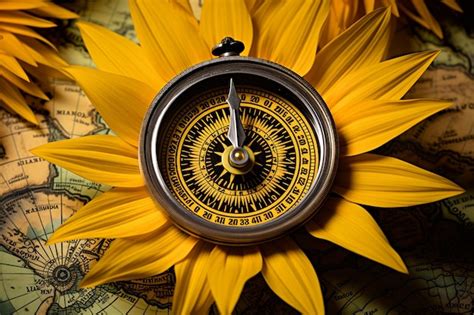 Premium Photo Sunflower With A Map Or Compass Indicating Direction