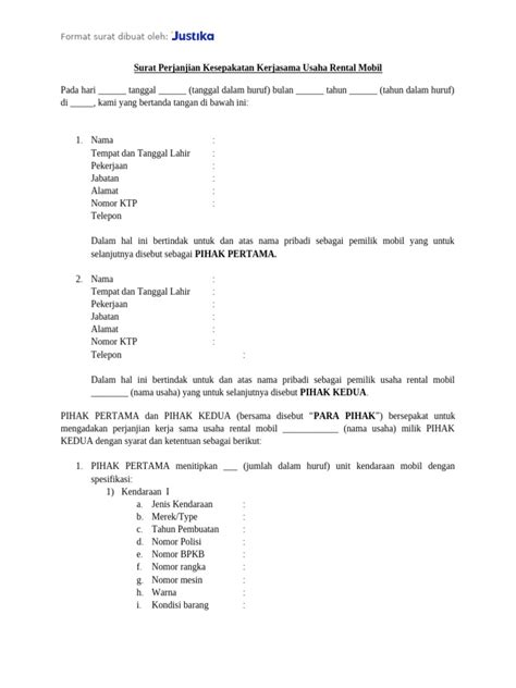 Surat Perjanjian Kerjasama Rental Mobil Pdf