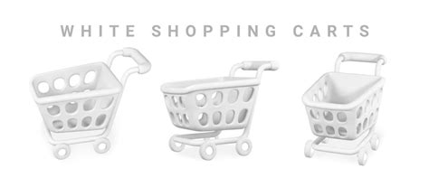 3d Empty White Shopping Carts On A White Background Shopping Concept
