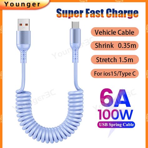 100w Usb Type C Coiled Spring Retractable Cable 15m Usb Ac Vehicle