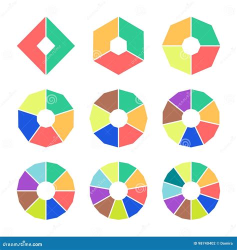Set Of Pie Charts With Straight Edges Sectoral Angular Graphs In Flat Style Colorful Elements