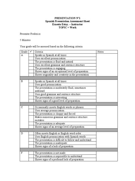 Presentation Assessment Sheet Pdf