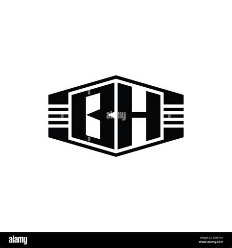 Bh Letter Logo Monogram Hexagon Emblem Shape With Stripes Outline Style Design Template Stock