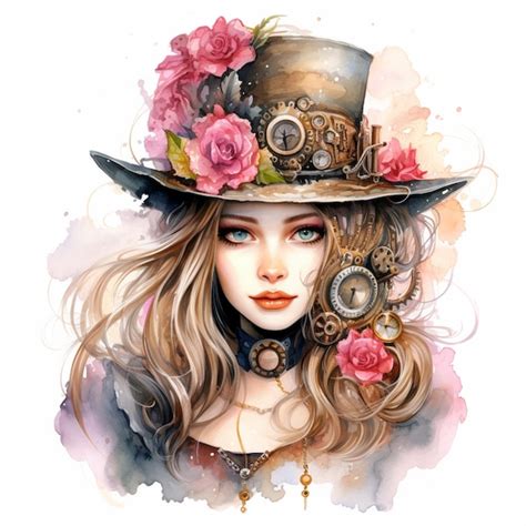 Premium Ai Image There Is A Woman With A Hat And Flowers On Her Head