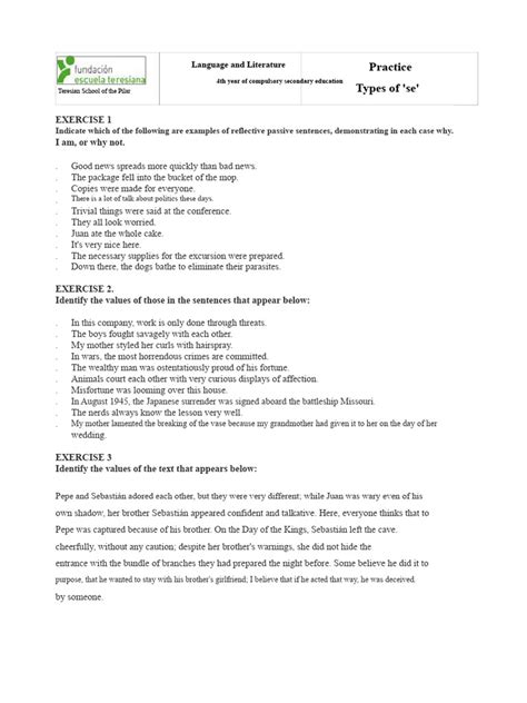 Types Of Se Practice 4º Eso Pdf Pronoun Grammar