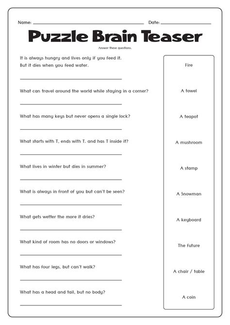 17 Adult Brain Teasers Worksheet Brain Teasers Word Analogies Brain