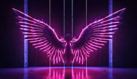 Premium Photo Neon Angel Wings With Pink Blue Lights Abstract