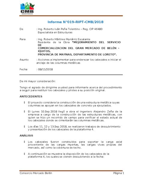 Informe 19 Ript Cmb Tratamiento De Cabezales Ok Informe N°019 Ript Cmb De Ing Roberto