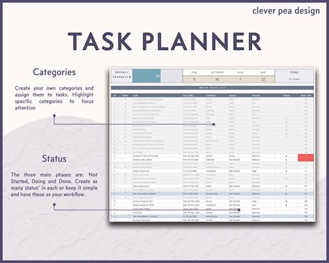 Task Planner Excel Template Smart Task List Digital Download Etsy
