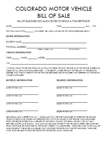 Colorado Vehicle Bill Of Sale Template 100 Free Cocosign