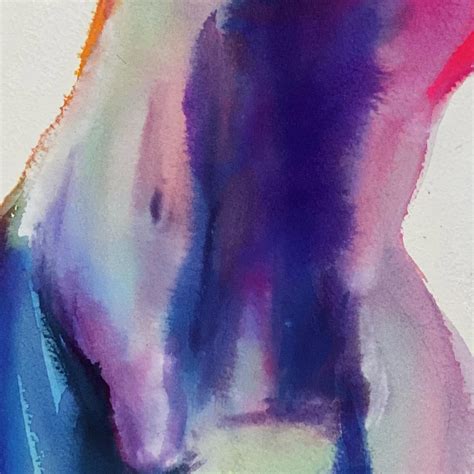Erotic Art Print Blue Torso Vibrant Watercolor Nude Abstract Female