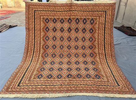 1980s Afghan Mushwani Rug Handmade Wool Diamond Kilim 67 X 62 Ft