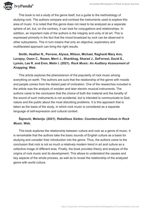 Annotated Bibliography Of Rock Analysis Sources Example