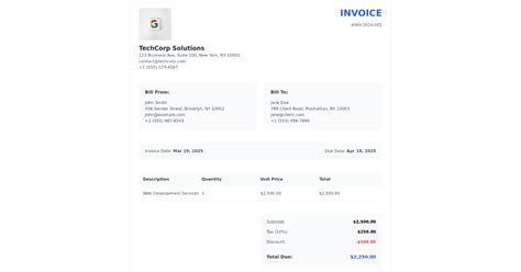 Modern Invoice Free Angular Tailwind Component