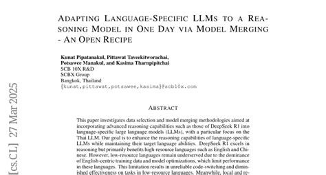 An Open Recipe Adapting Language Specific Llms To A Reasoning Model In One Day Via Model