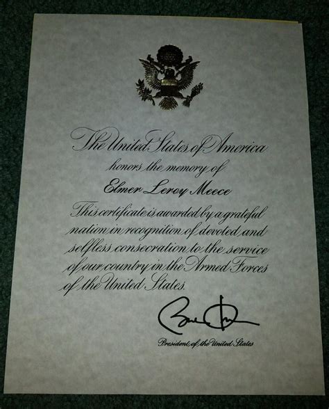 Presidential Memorial Certificate Signed President Barack Obama America