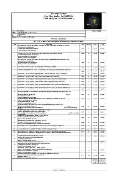 Mantenimiento Preventivo Generadores Electricos Red De Mercados Pdf