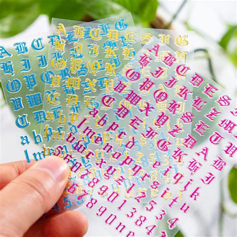 레트로 알파벳 문자 디자인 3d 네일 아트 스티커 26 영어 숫자 네일 스티커 37x25 네일 데칼 세트 최신 Aliexpress