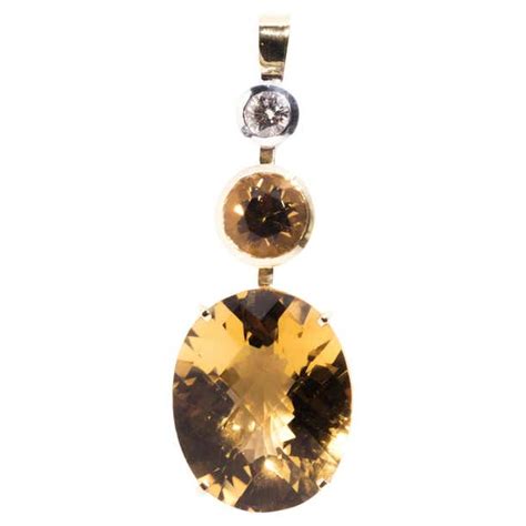 18 Carat Yellow Gold Checkerboard Citrine And Diamond Vintage Drop