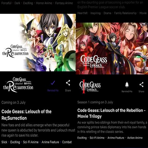 Code Geass Trilogy Movies And Code Geass Lelouch Of The Ressurction