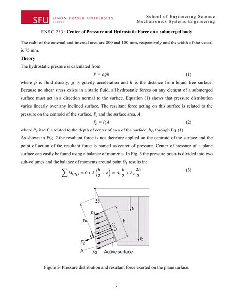Center Of Pressure And Hydrostatic Force On A Submerged Body Rev Pdf