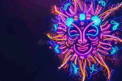 A Neon Sun With A Face Suitable For Various Designs Stock Illustration Illustration Of Neon