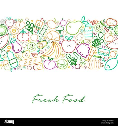 Fresh Food Illustration Background For Nutrition And Healthy Diet With